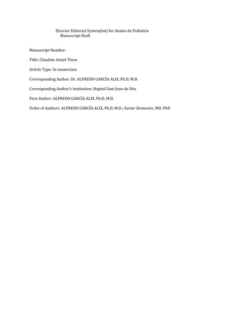 Pdf In Memoriam Claudine Amiel Tison