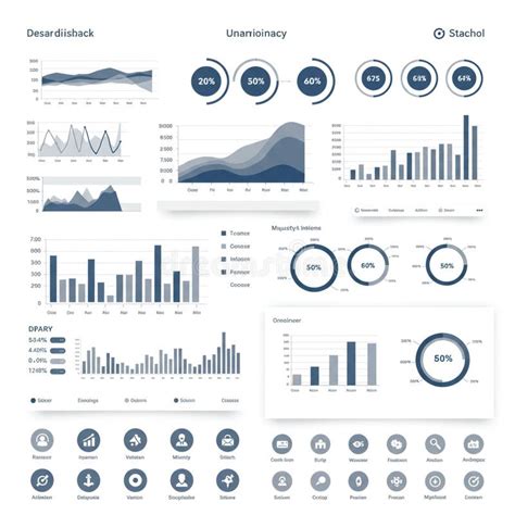 Data Visualization Layout Featuring Various Charts And Graphs Including Line And Bar Stock