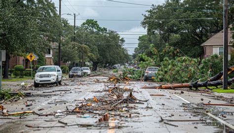 Fallen Trees And Debris Are Blocking A Road After A Hurricane Stock