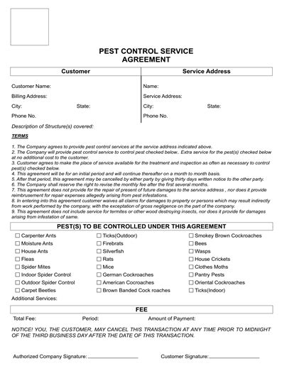 Pest Control Forms Templates Invoice Template