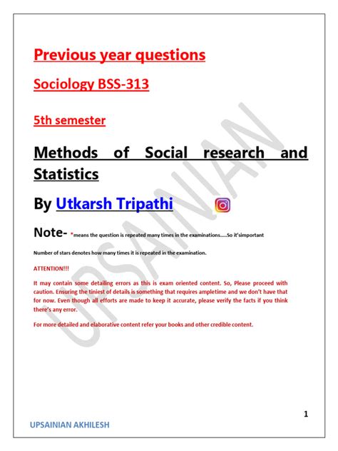 Pyqs Bss 313 Methods Of Social Research And Statistics Pdf