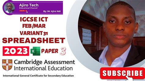 Igcse Ict 04170983 Paper 3 Spreadsheet February March 2023 Variant