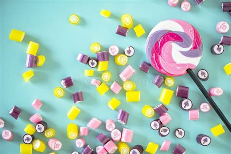 Flat Lay Of Candy Isolated Stock Image Image Of Feminine 219158499