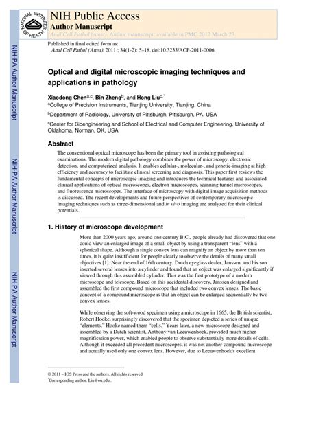 Pdf Optical And Digital Microscopic Imaging Techniques And