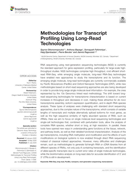 Pdf Methodologies For Transcript Profiling Using Long Read Technologies