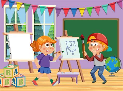 Art Classroom With Happy Students 12908224 Vector Art At Vecteezy