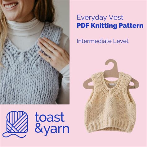 Intermediate Knitting Pattern Chunky V Neck Sweater Vest Everyday Vest Minimal Seaming Bulky