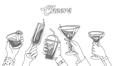 Cheers Black And White Stock Vector Illustration Of Hand 278181128