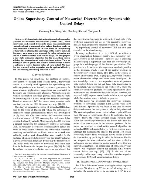 Pdf Online Supervisory Control Of Networked Discrete Event Systems