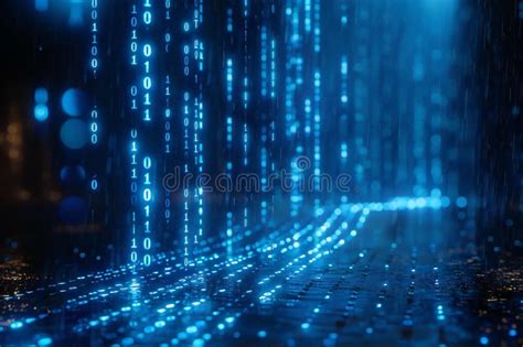 Blue Binary Code Falling Down On A Dark Background Data Flowing Stock