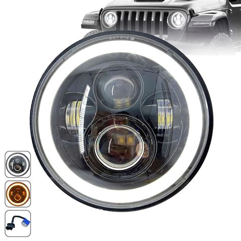 Und Farol 7 Polegadas Redondo Led Angel Eyes Drl Seta Defender Led Jeep Troller Fusca Kombi