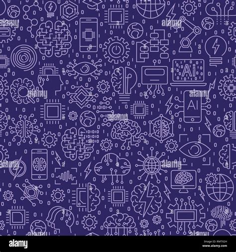 Line Seamless Pattern Vector Illustration Background With Tiles Icons On Artificial