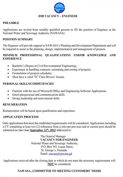 Nawasa Vacancies Grenadian Voice