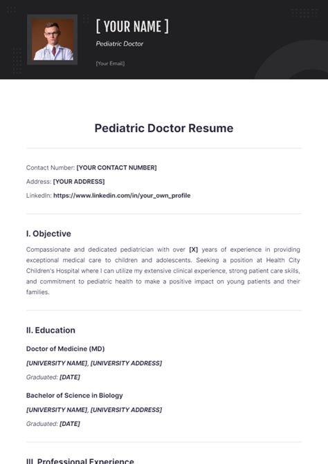 Pediatrician Resume Sample