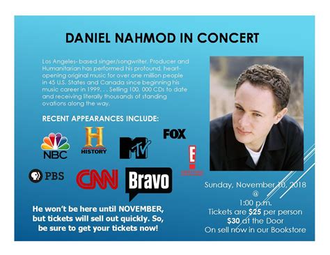 Daniel Nahmod In Concert November 10th Lv Center For Spiritual Living