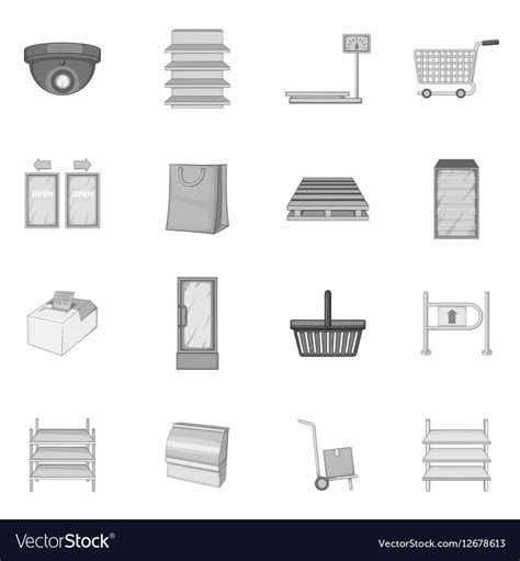 Supermarket Icons Set Monochrome Style Royalty Free Vector
