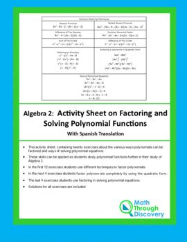 Alg 2 Factoring And Solving Polynomial Functions Activity Sheet