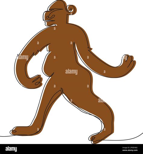 Funny Brown Monkey Walking In Front On A White Background Stock Vector