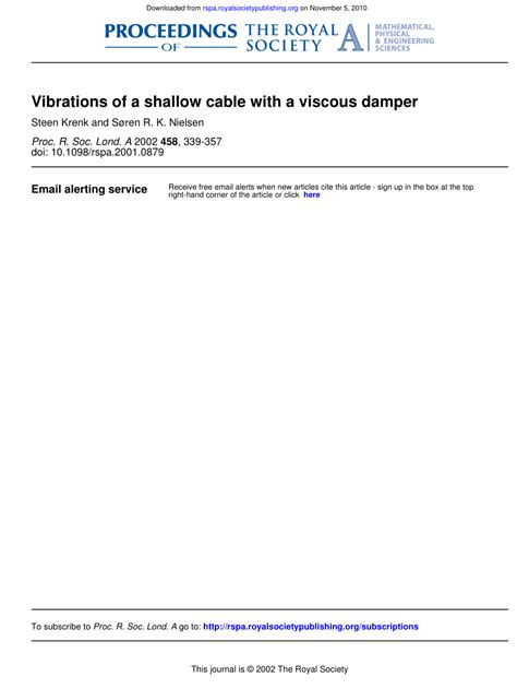 Pdf Vibrations Of A Shallow Cable With A Viscous Damper
