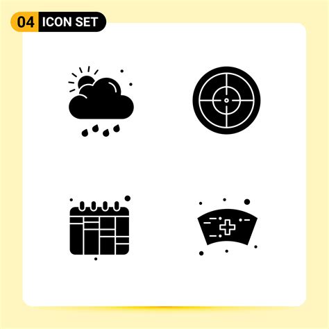 4 Universal Solid Glyph Signs Symbols Of Cloud Workflow Sun Military