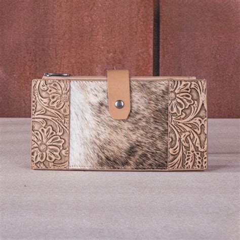 Trinity Ranch Genuine Hair On Cowhide Tooled Bi Fold Wallet Card