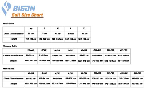 Size Charts Bison Track