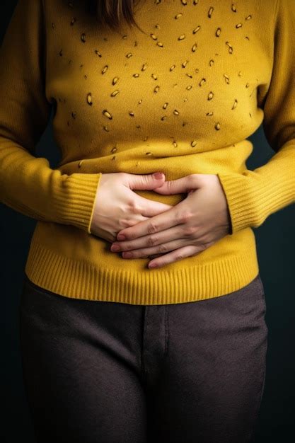Mujer Puso Su Mano Sobre El Abdomen Con Dolor De Estómago Y Náuseas