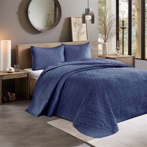 Gracie Mills Sandy Reversible Bedspread Set With Classic Stitch Pattern Grace 85 Navy Twin