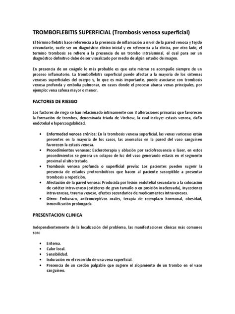 Tromboflebitis Superficial Pdf Trombo Medicina Clinica
