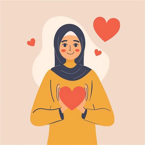 Illustrator A Muslim Woman Standing Making Hand Hearts Ai Generative
