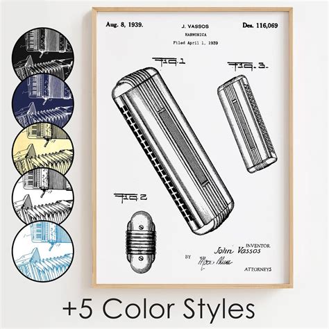 Harmonica Blueprint Poster Harmonica Patent Wall Art Minimalistic