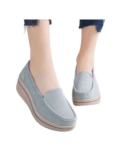 Oucaili Womens Casual Shoes Slip On Sneakers Wedge Flats Lightweight Non Slip Walking Shoe Women