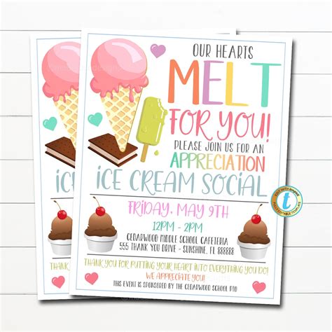 Editable Ice Cream Social Flyer Appreciation Week Printable Ice Cream