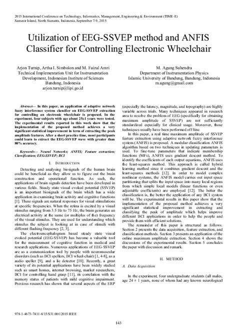 Pdf Utilization Of Eeg Ssvep Method And Anfis Classifier For