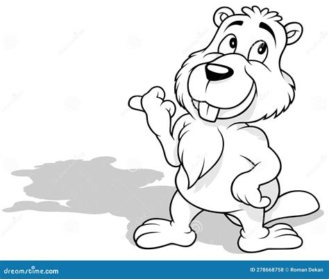 Drawing Of A Beaver Pointing To The Right With Its Paw Stock Vector Illustration Of Mascot