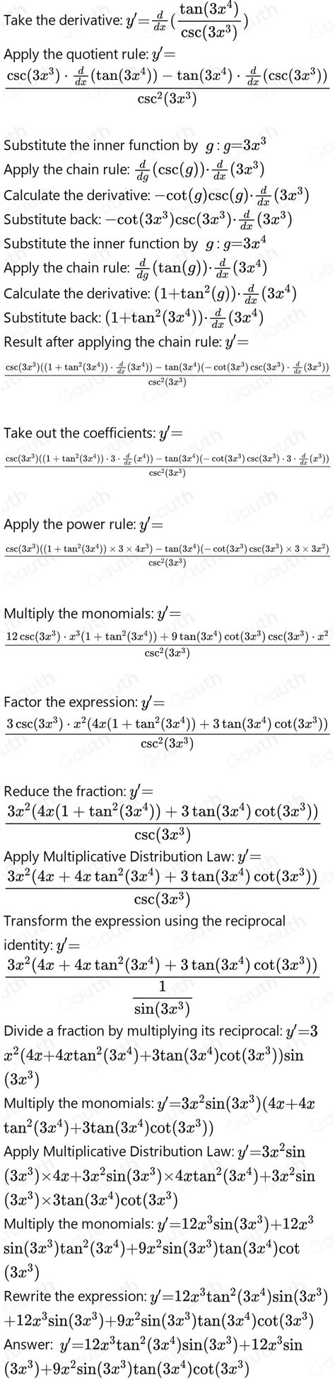 Solved Find Dydx Of Y Tan 3x4csc 3x3 Algebra