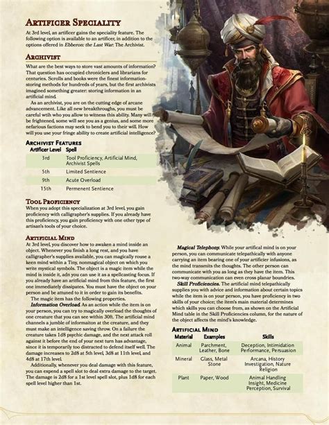 Dandd 5e Archivist Artificer 20 Dungeons And Dragons Rules Dungeons