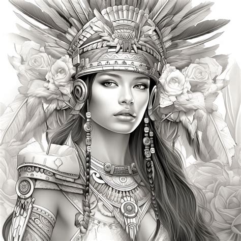 40 Aztec Warriors And Beautiful Aztec Princesses Coloring Book Adult