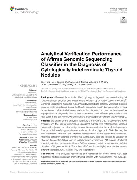 Pdf Analytical Verification Performance Of Afirma Genomic Sequencing
