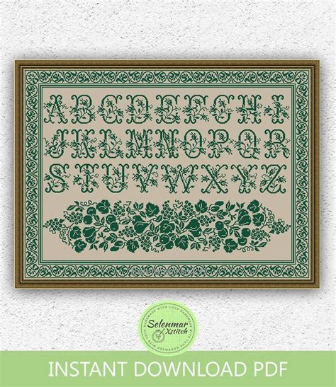 Fruits Quaker Sampler Counted Cross Stitch Pattern Monochrome Antique