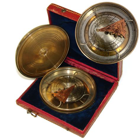 Rare Antique 18th C Bronze Compass With Folding Figural Sun Dial Ori