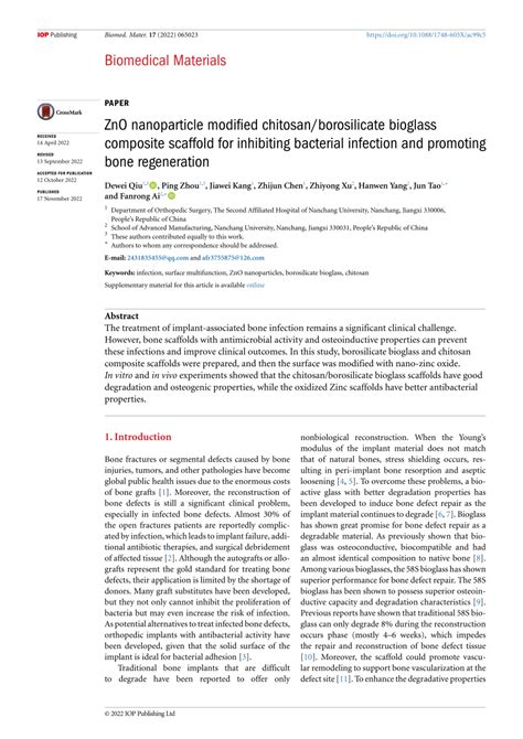 Zno Nanoparticle Modified Chitosan Borosilicate Bioglass Composite Scaffold For Inhibiting