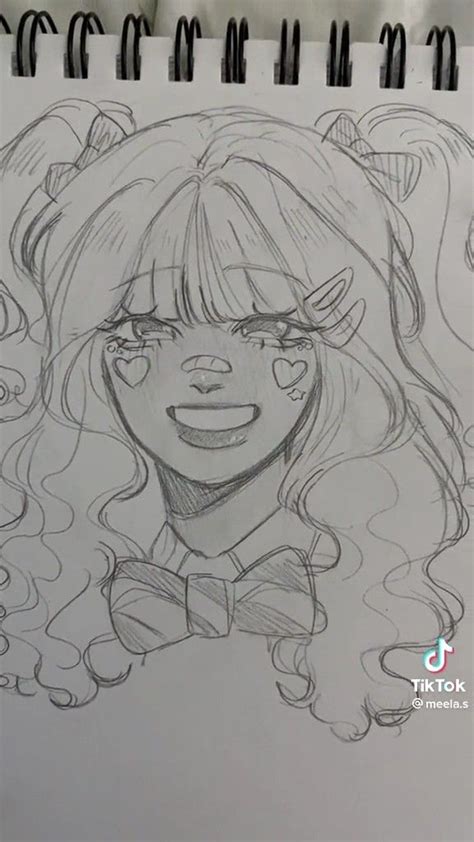 A Drawing Of A Girl With Long Hair Wearing A Bow Tie