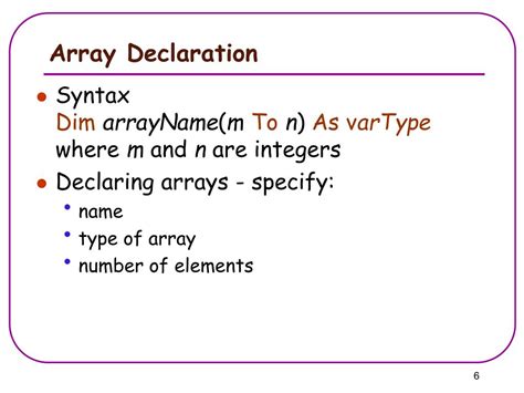 Ppt Learning Arrays In Visual Basic Declare Access Search And