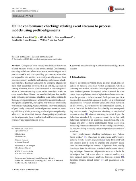 Pdf Online Conformance Checking Relating Event Streams To Process Models Using Prefix Alignments
