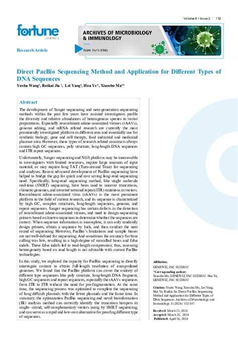 Pdf Direct Pacbio Sequencing Method And Application For Different