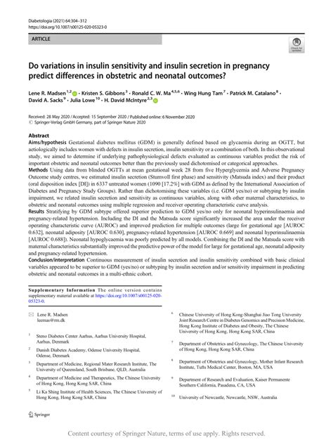 Do Variations In Insulin Sensitivity And Insulin Secretion In Pregnancy