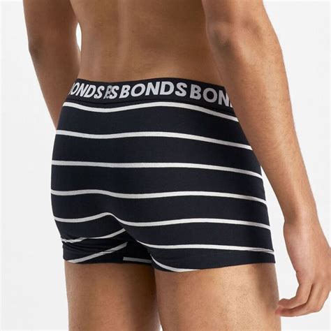 Bonds Mens Everyday Trunk Stripe 3 Pack Black And Blue Grey Harris Scarfe