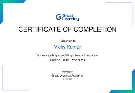 completed python course with great learning vicky kumar posted on the