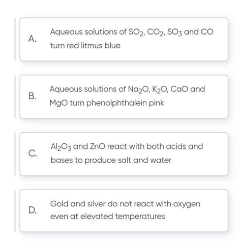 A Aqueous Solutions Of So2 Co2 So3 And Co Turn Red Litmus Blueb Aqu A Aqueous Solutions Of So2 Co2 So3 And Co Turn Red Litmus Blueb Aqu
